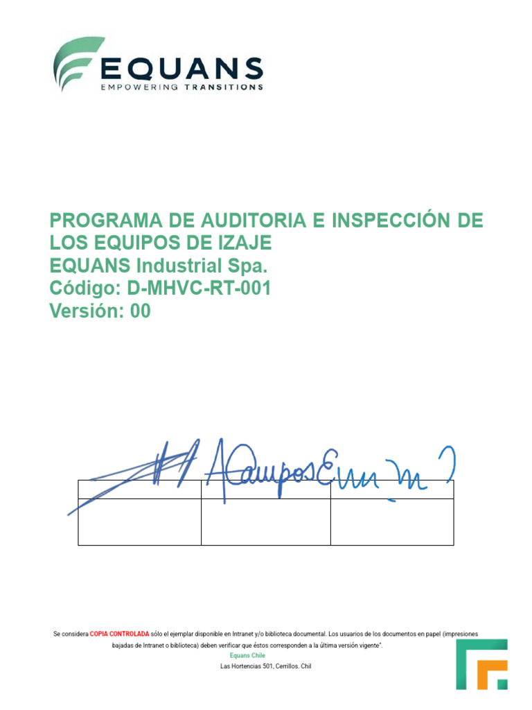 D-MHVC-RT-001 Programa de Auditoria Inspección Equipos de Izaje | PDF