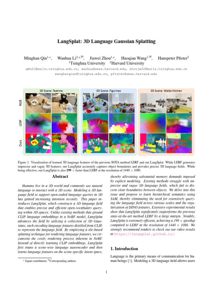 LangSplat - 3D Language Gaussian Splatting | PDF