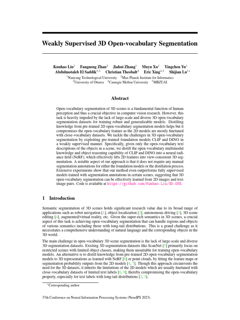Weakly Supervised 3D Open-Vocabulary Segmentation | PDF