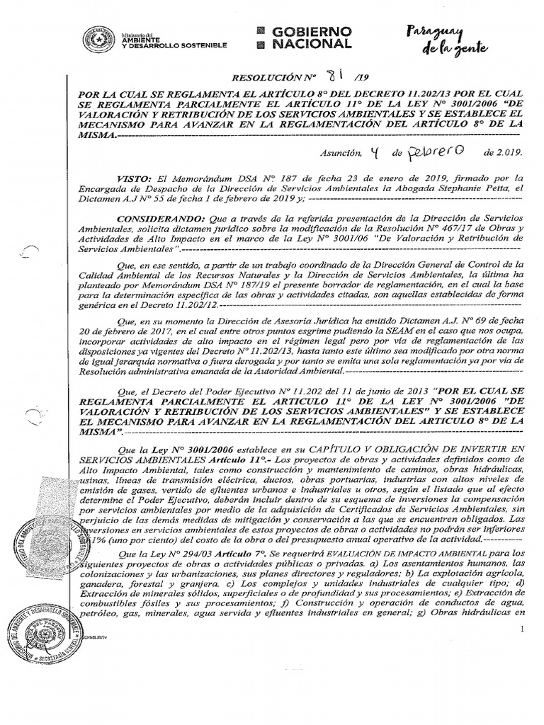 Servicios Ambientales ResoluciOn #81.19 | PDF