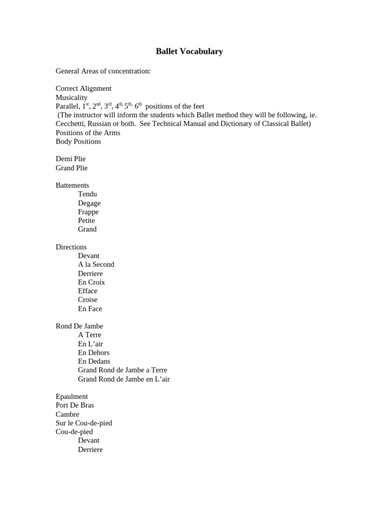 Ballet Vocabulary 1 | PDF