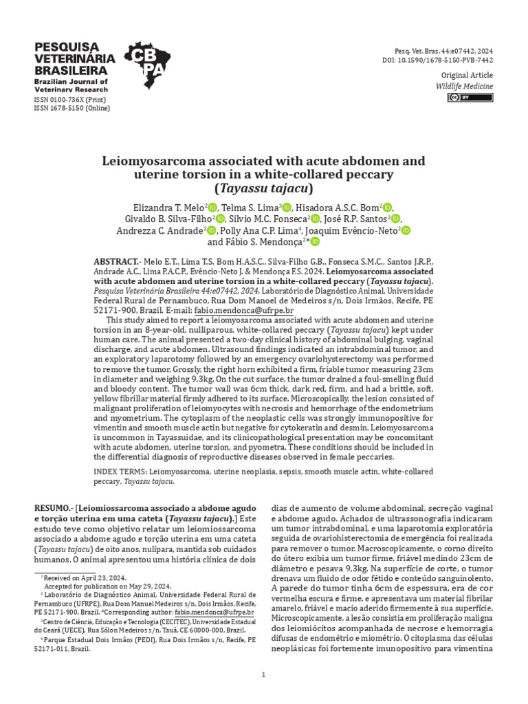 Leiomyosarcoma Associated With Acute Abdomen and Uterine Torsion in A ...