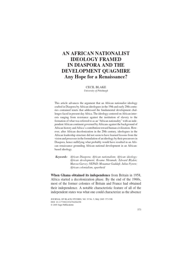 An African Nationalist Ideology Framed in Diaspora and The Development ...