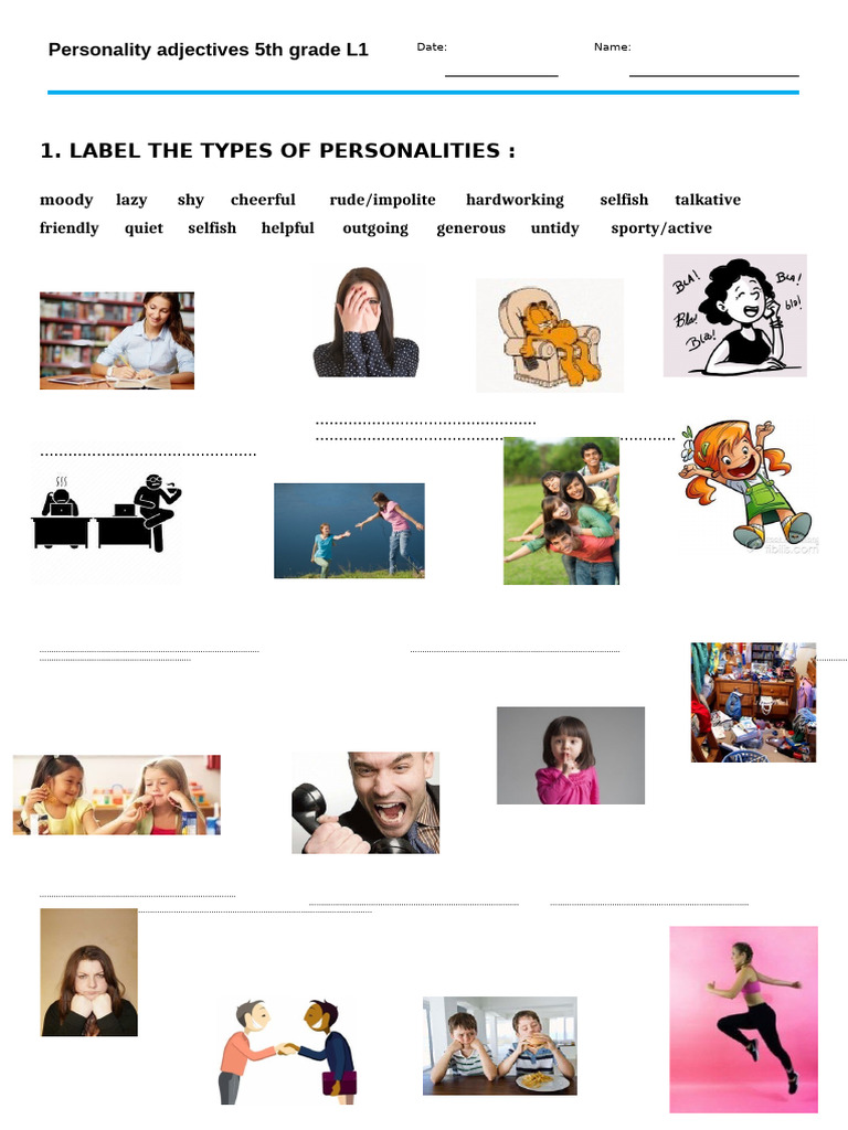 Personality Adjectives 5th Grade l1 LABELLING | PDF