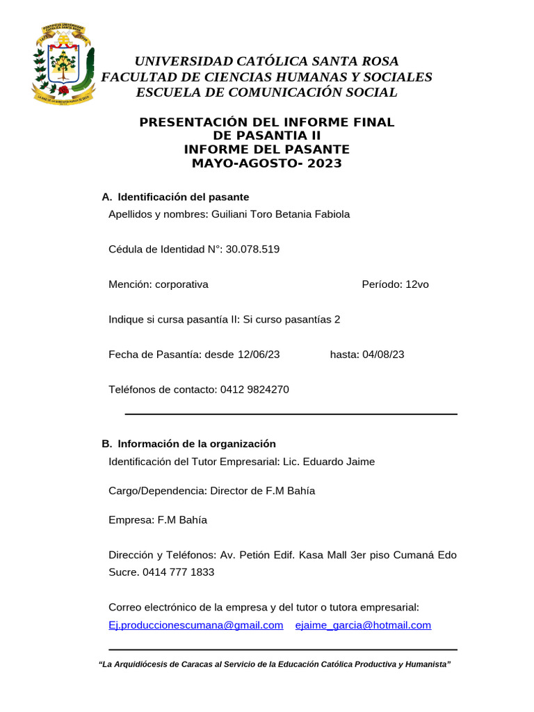 Informe II Betania | PDF