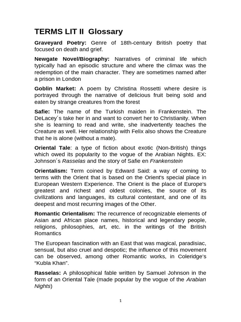 TERMS LIT II Glossary | PDF