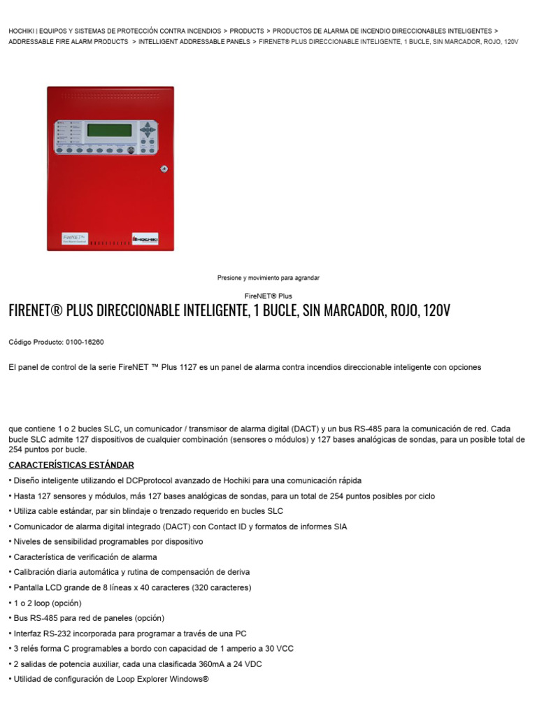 FireNET® Plus Direccionable Inteligente, 1 Bucle, Sin Marcador, Rojo, 120V | PDF