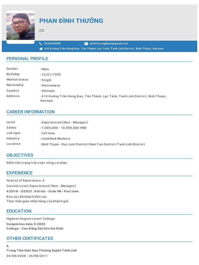 CV Phan Dinh Thuong CVHay VN | PDF