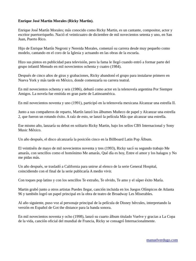 Biografía de Ricky Martin: Rey del Pop Latino | PDF | Spanish Language ...