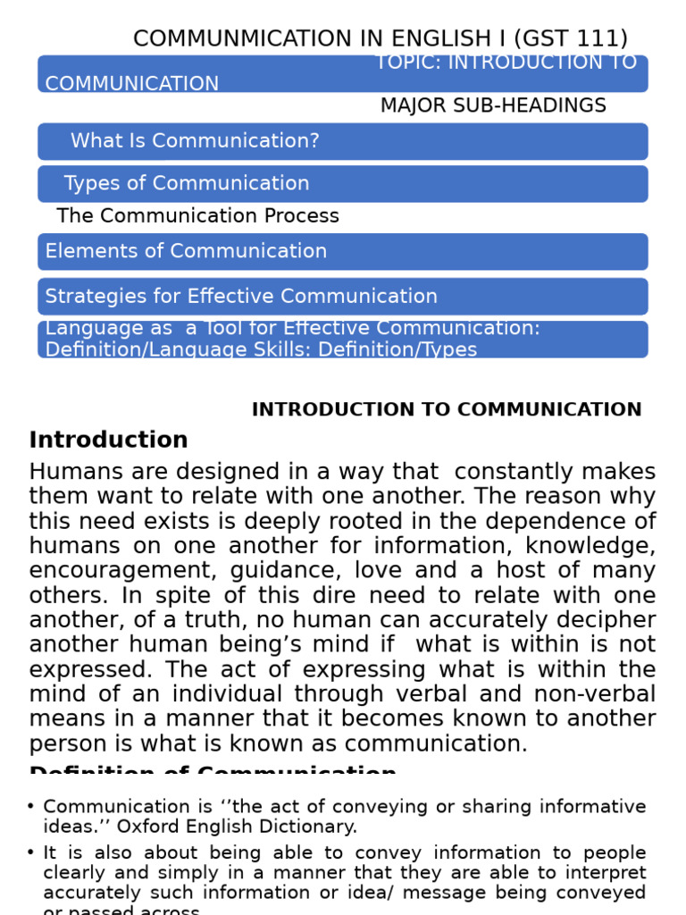 Gst 111 Introduction to Communication | PDF