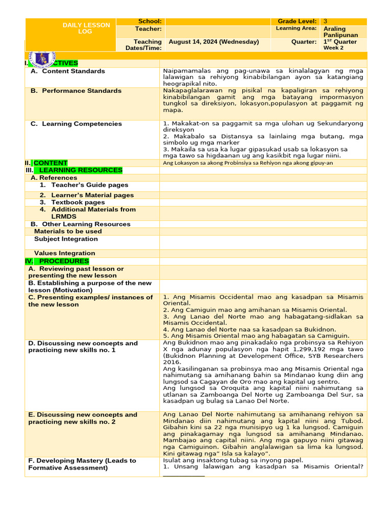 Araling Panlipunan Q1 W3 Day 3 | PDF
