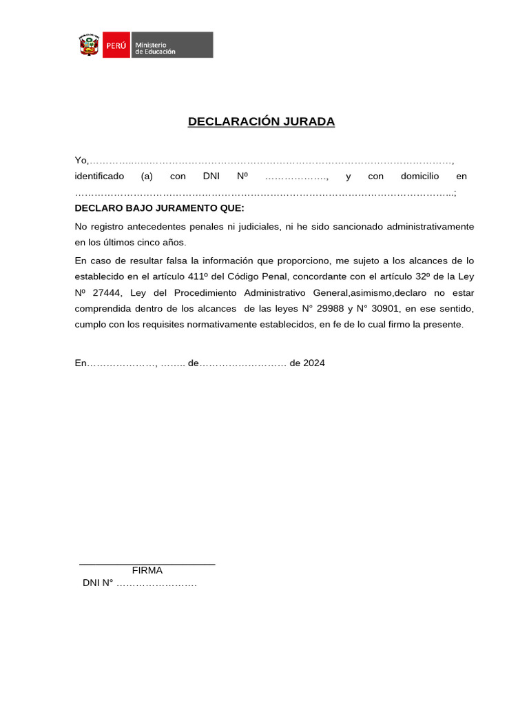 Declaracion Jurada | PDF