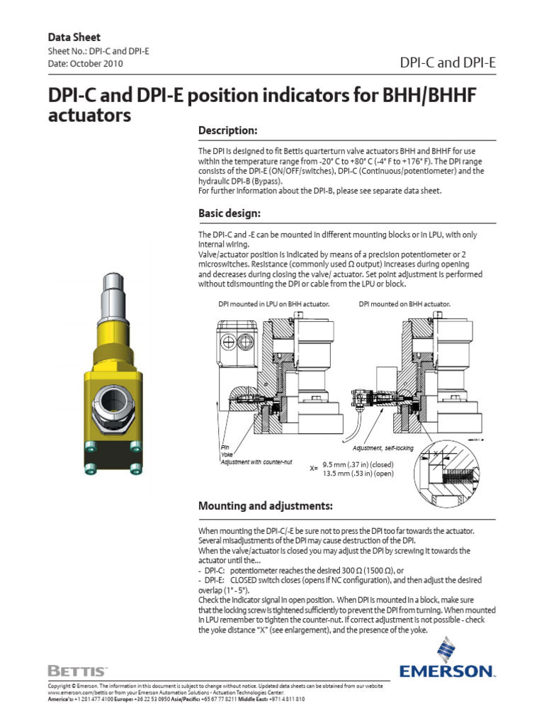 Product Data Sheet Dpi C Dpi e Position Indicators For BHH BHHF ...