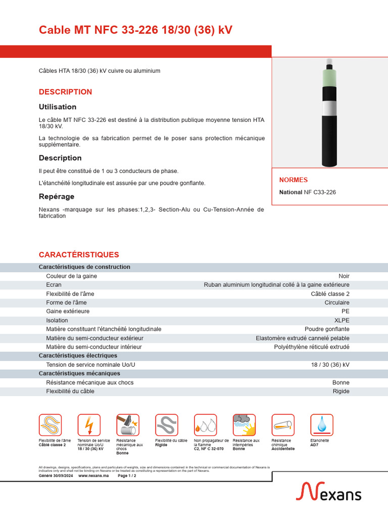 Nexans - Cable MT NFC 33 226 18 30 36 KV | PDF