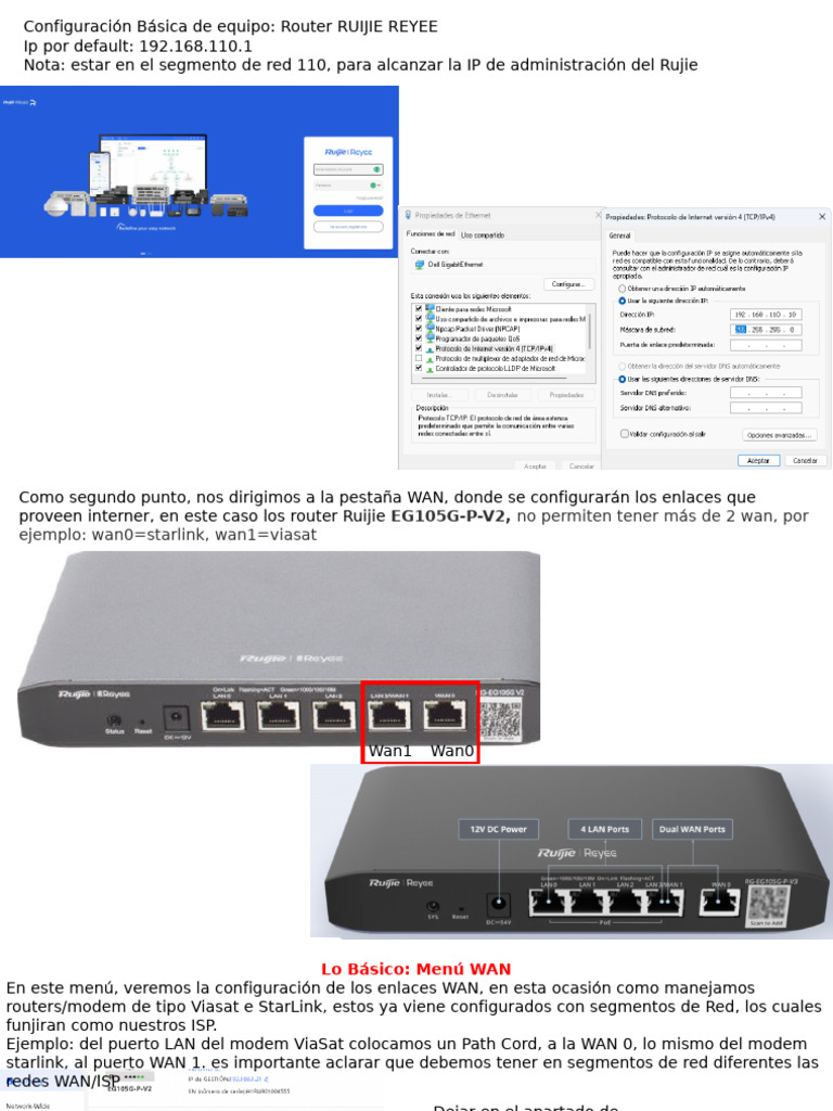 Configuración Router RUIJIE Básica | PDF | Enrutador (Computación) | Dirección IP