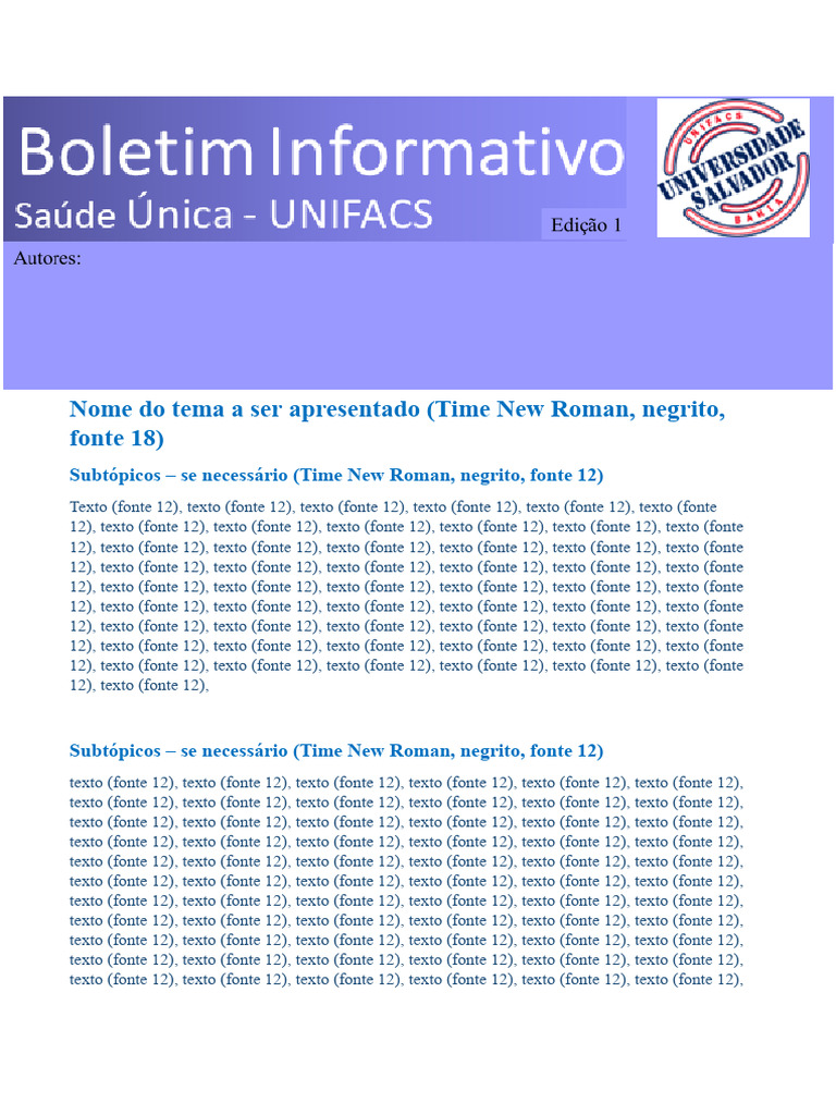 Modelo Sugerido para Boletim Informativo | PDF