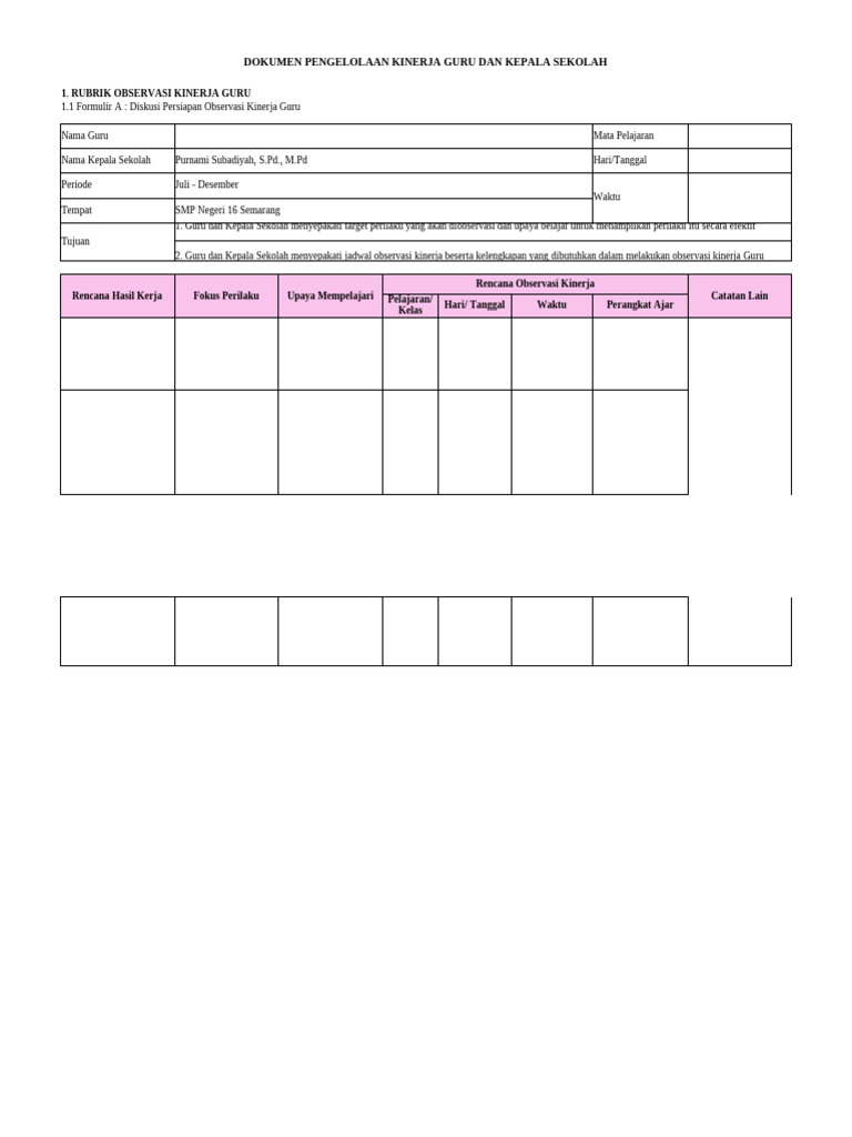Form Observasi Guru | PDF