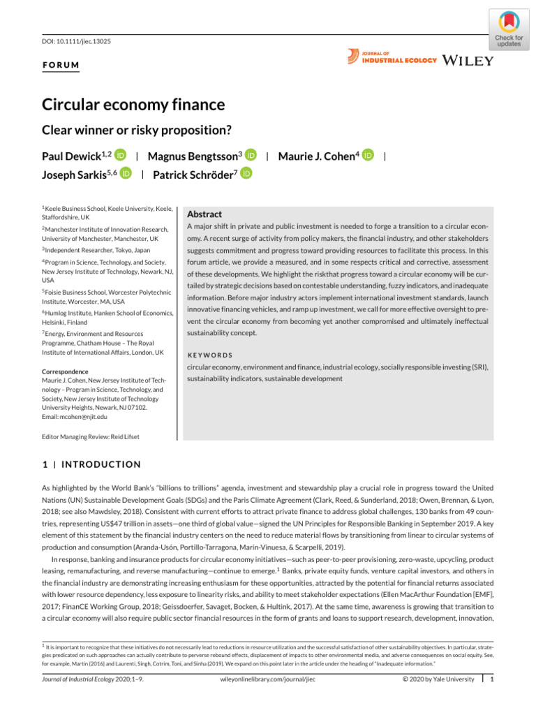 Circular Economy Finance | PDF