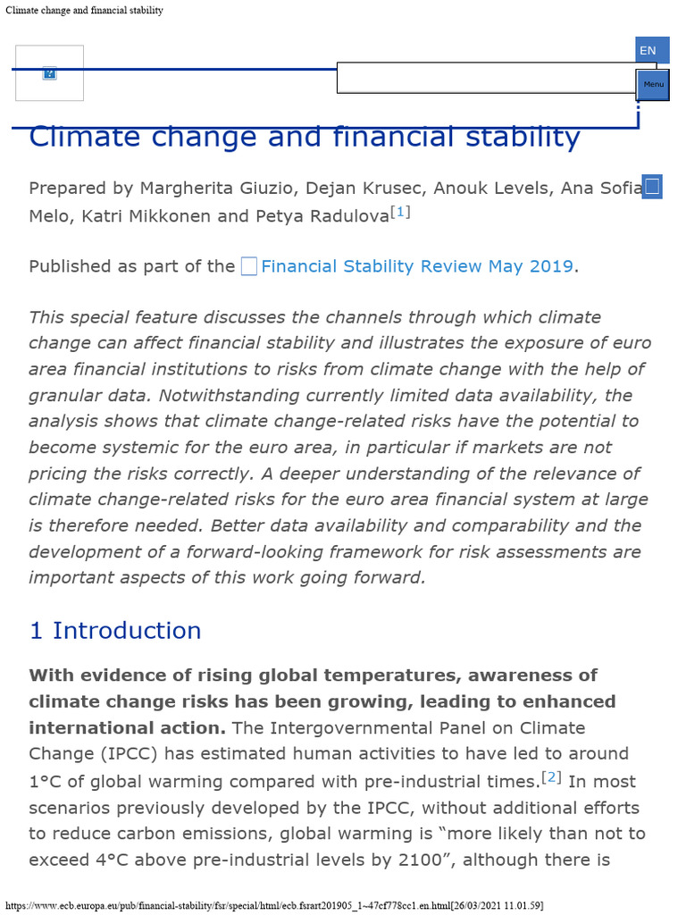 Climate Change and Financial Stability | PDF