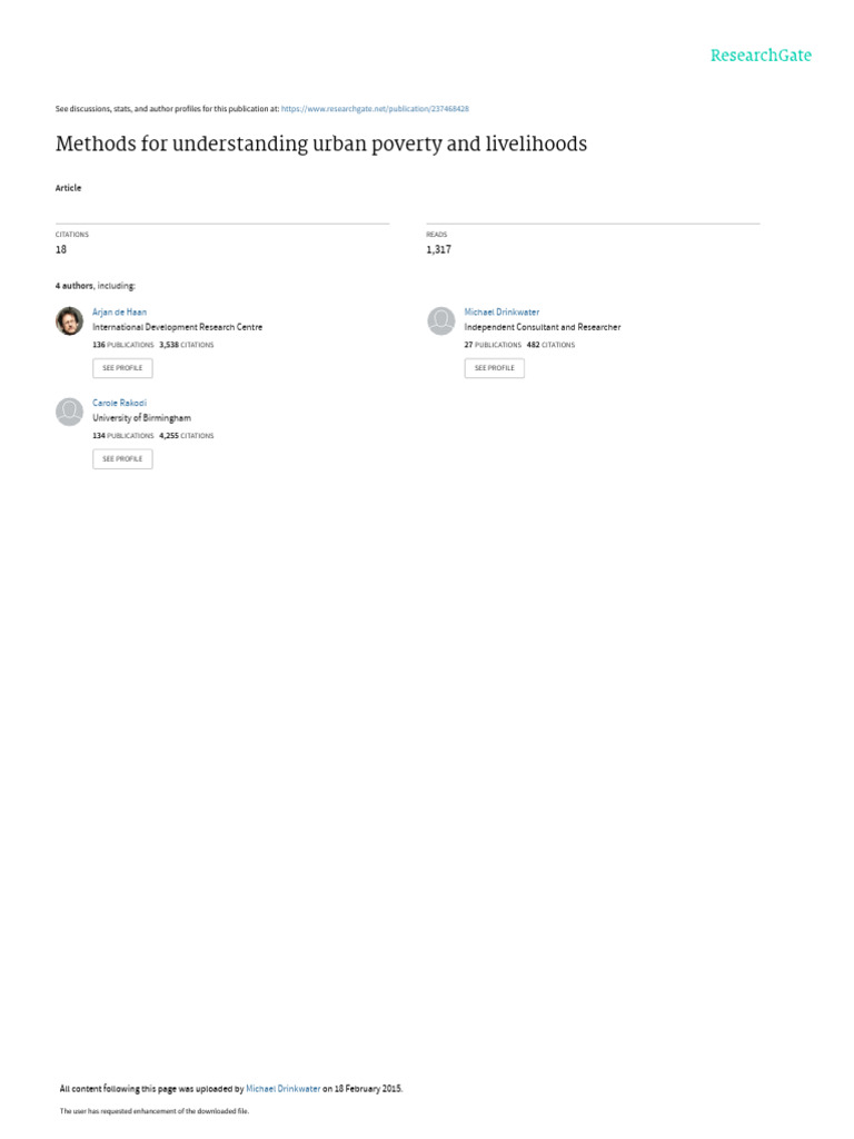 Methods For Understanding Urban Poverty and Liveli | PDF