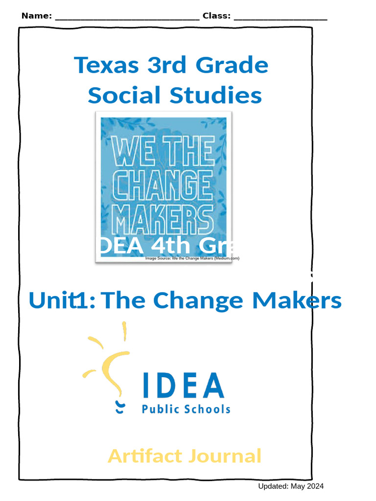TX SS 3rdSS U1 Change Makers Student Artifact Journal | PDF