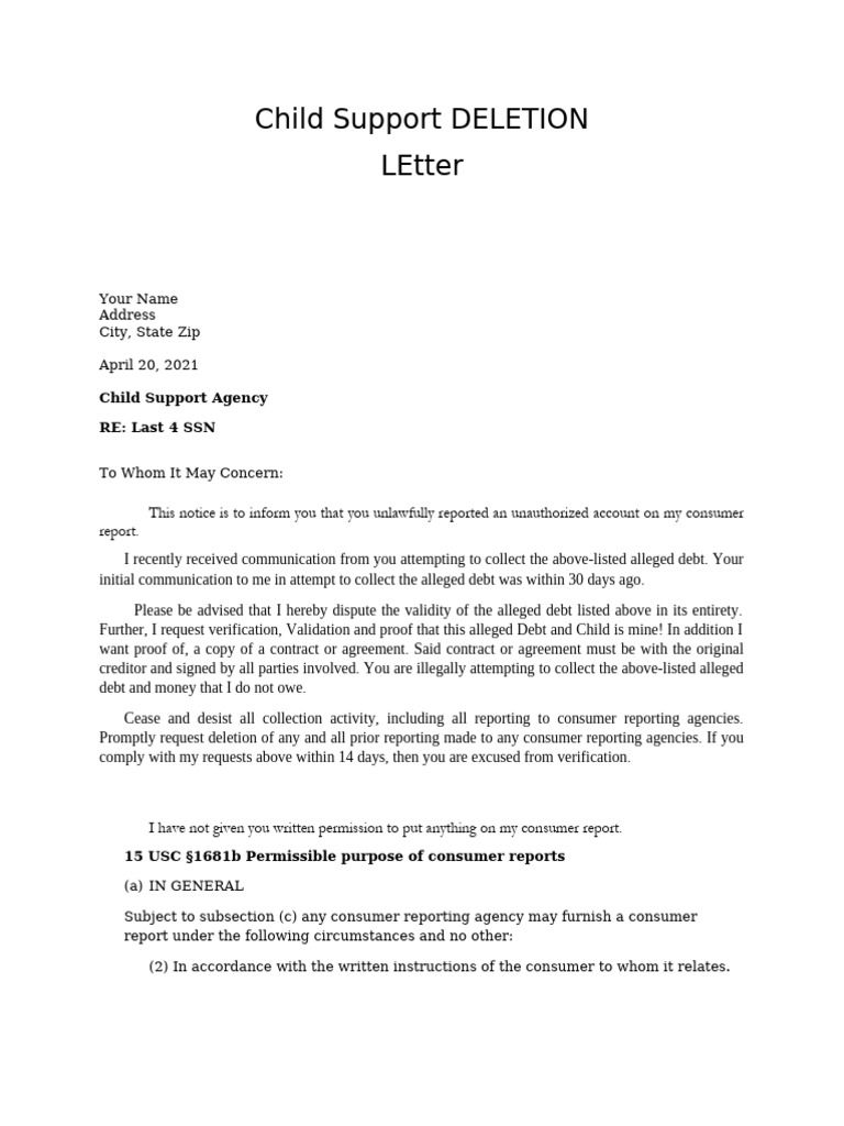 Child Support Letter | PDF