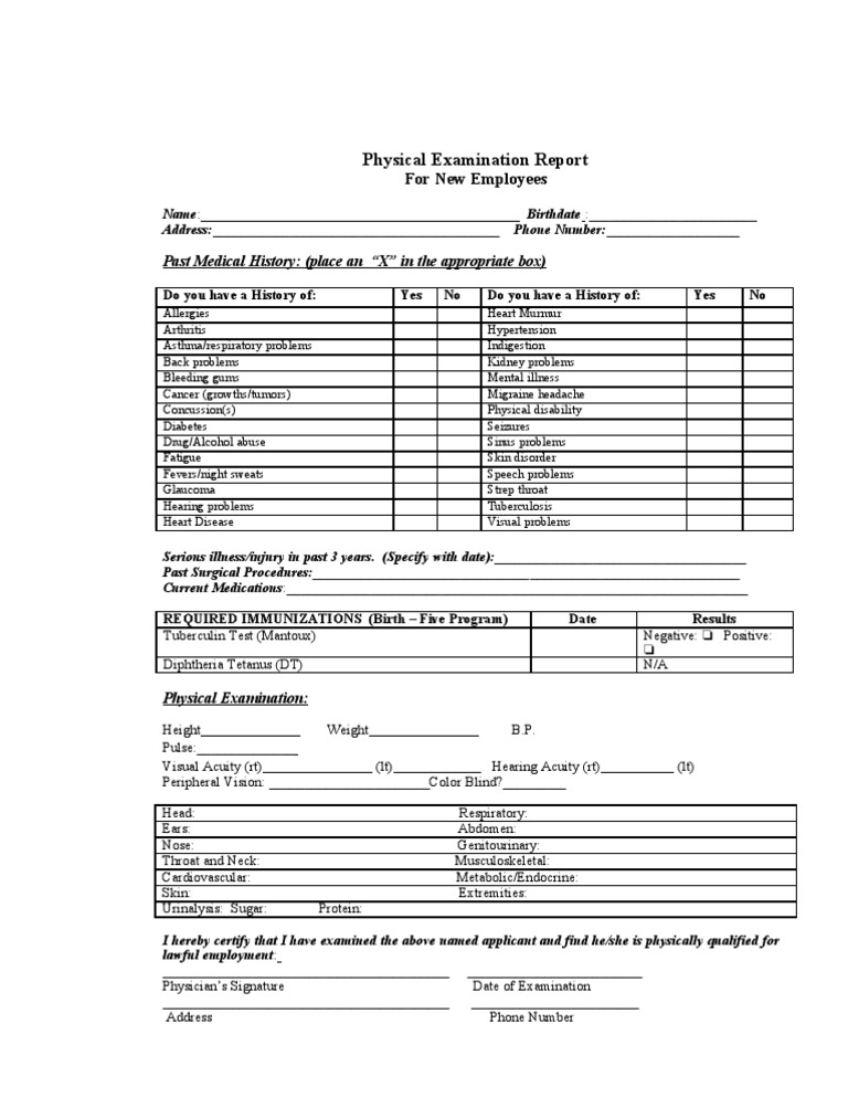 Physical Exam Report For New Employees | PDF | Physical Examination ...