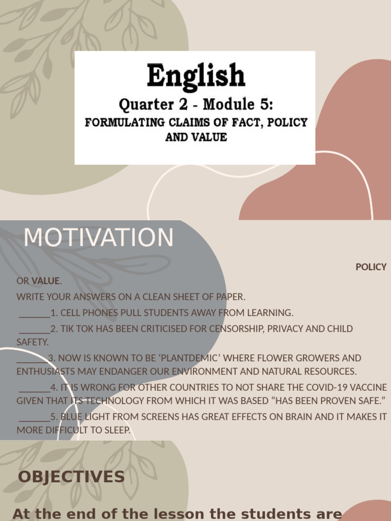 Q2-M5-Formulating Claims of Fact, Policy and Value | PDF