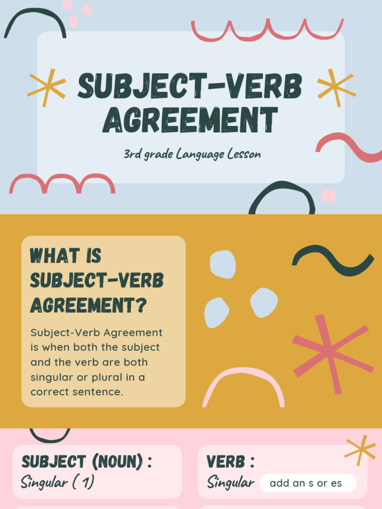 Subject-Verb Agreement Educational Presentation in Colorful Playful Style PDF | PDF