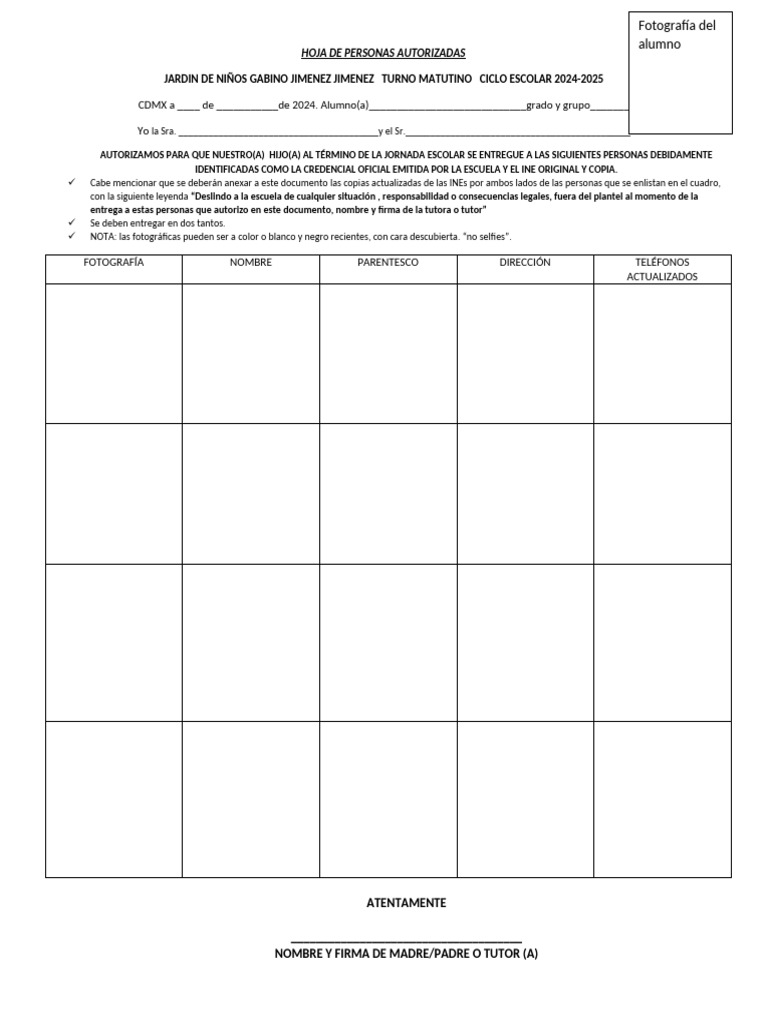 4 Hoja de Personas Autorizadas | PDF
