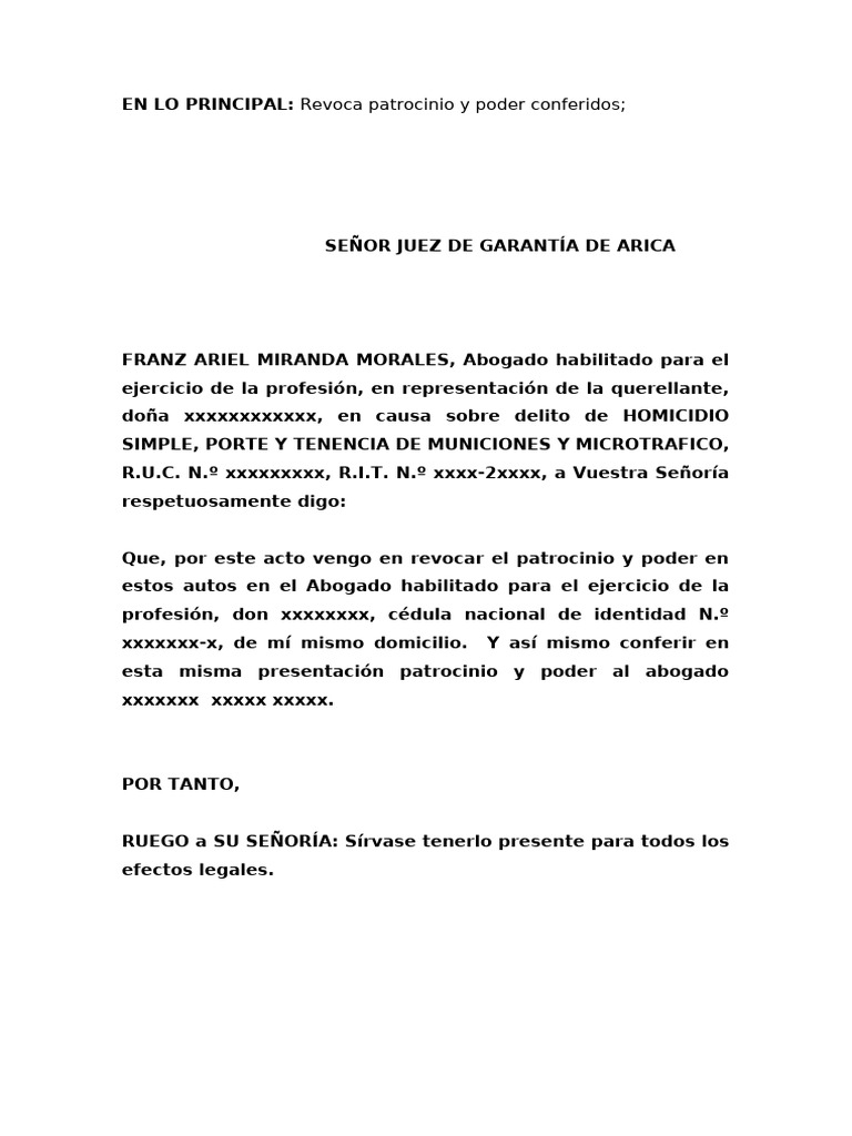 Revoca Patrocinio y Poder | PDF