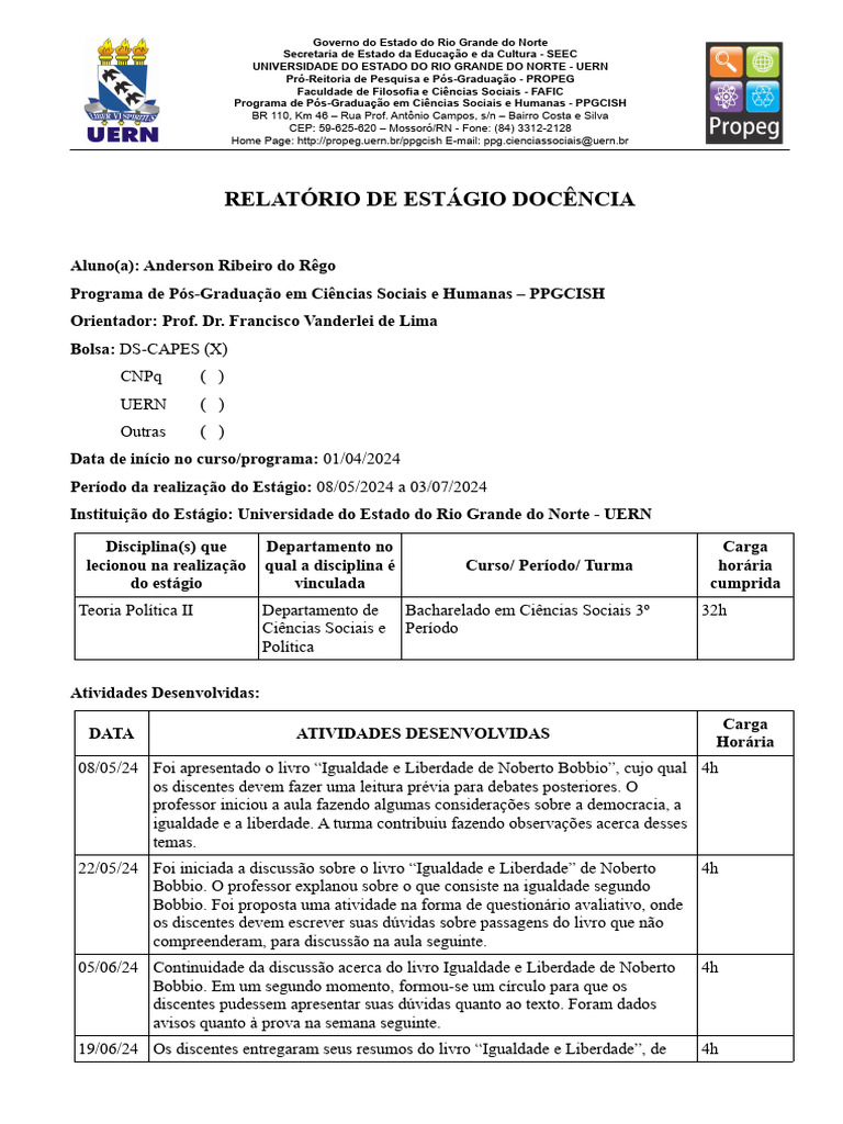 Relatorio de Estagio Docencia | PDF