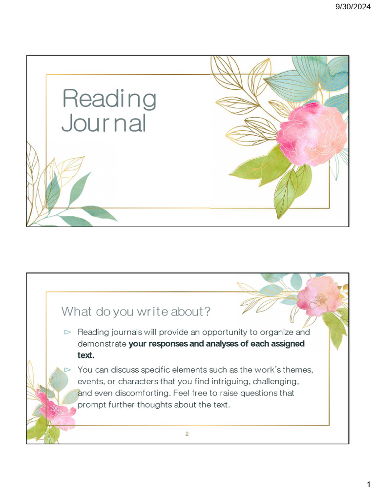 Reading Journal Instruction | PDF