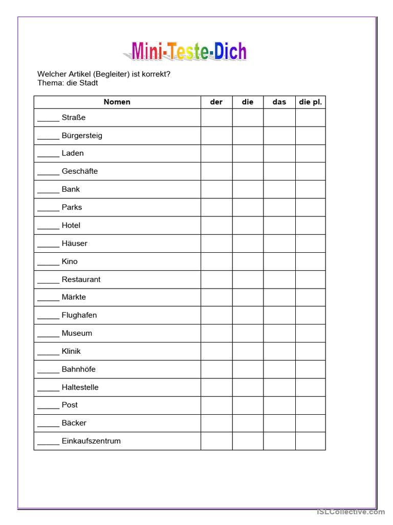 Mini-Teste-Dich - Artikel Zum Thema Die Stadt | PDF