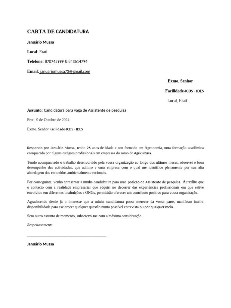 Carta de Candidatura | PDF