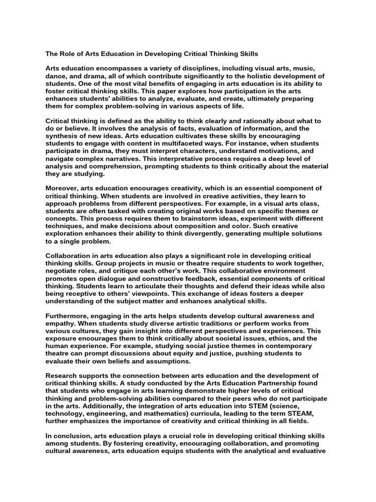 Arts Education and Critical Thinking Skills | PDF | Critical Thinking ...