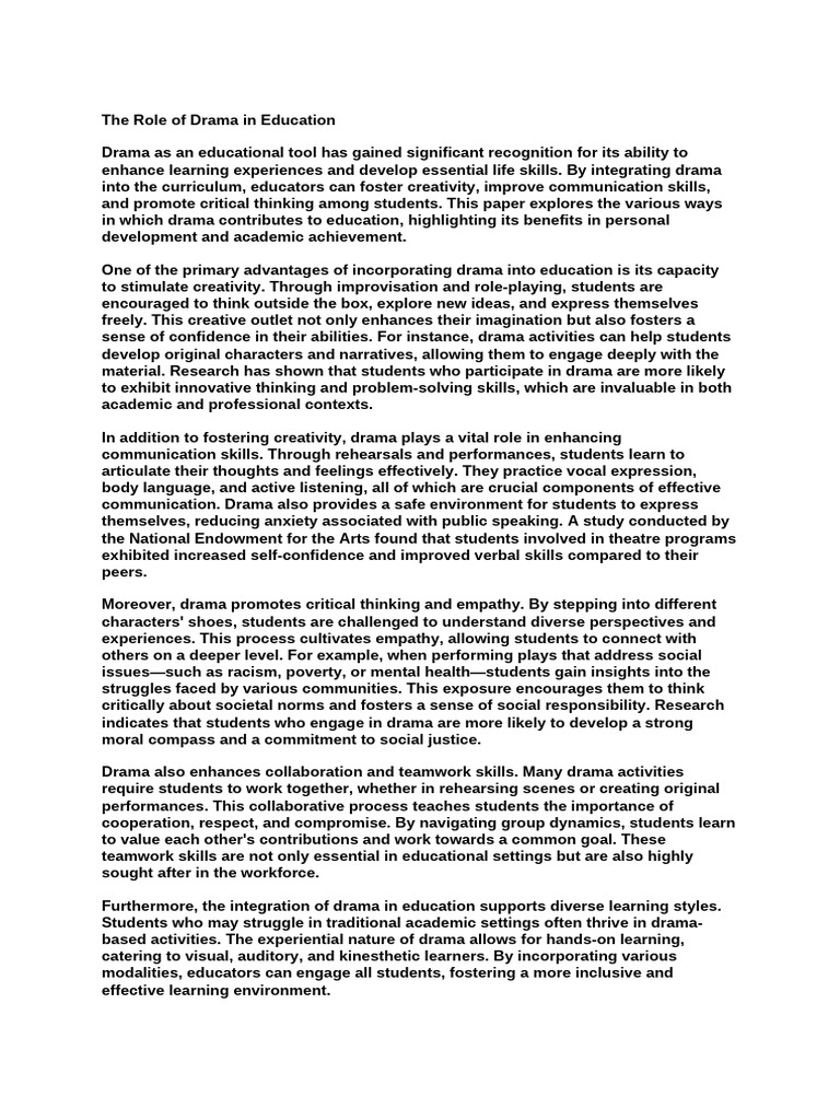 Benefits of Drama in Education | PDF | Creativity | Learning