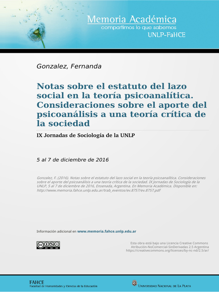 Notas Sobre El Estatuto Del Lazo Social en La Teoría Psicoanalítica ...