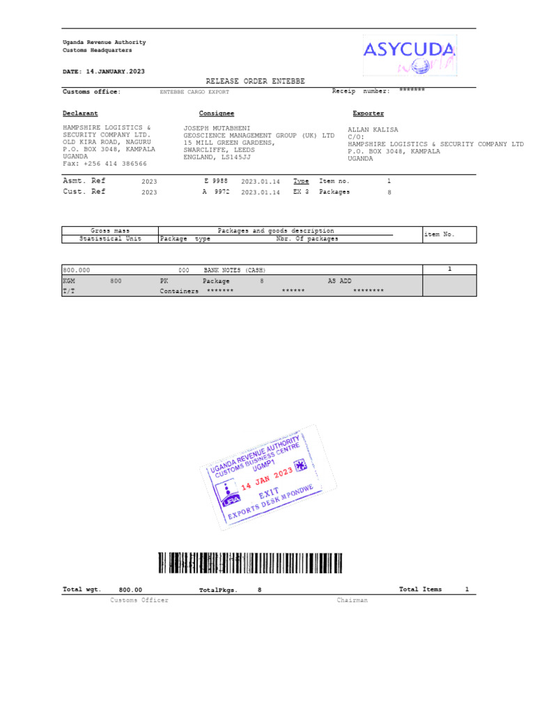 Uganda Customs Release Order Details | PDF