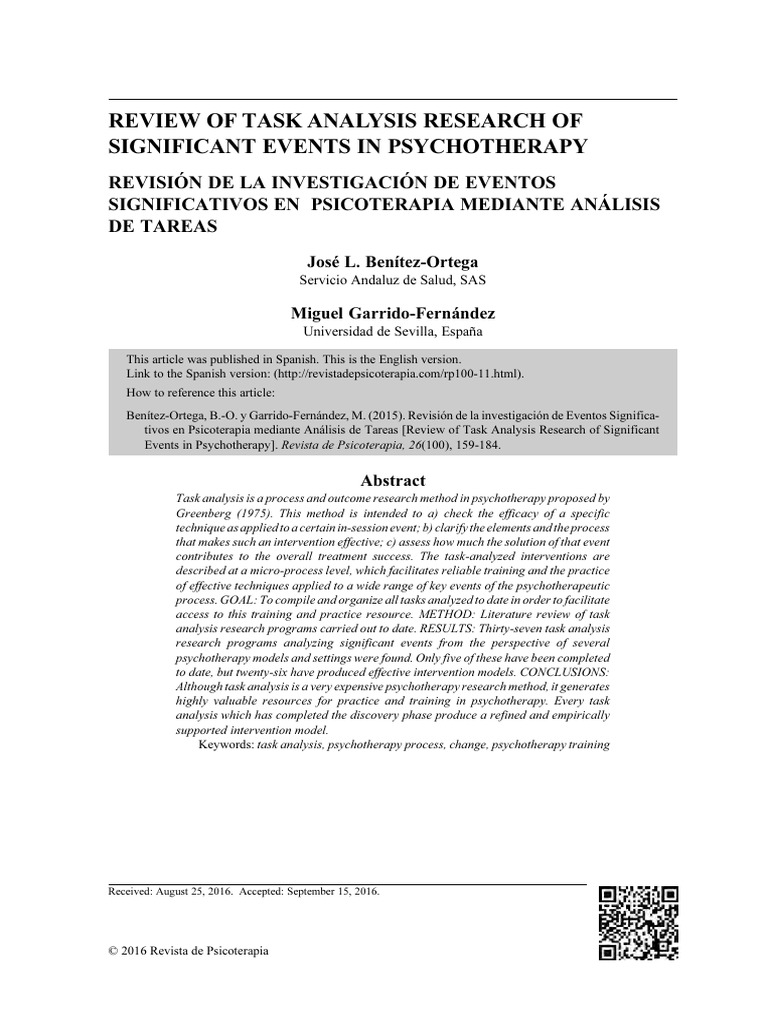 Review of Task Analysis Research of Significant Events in Psychotherapy ...