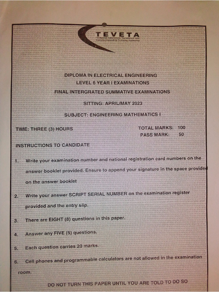 2023 Teveta Mathematics Paper | PDF
