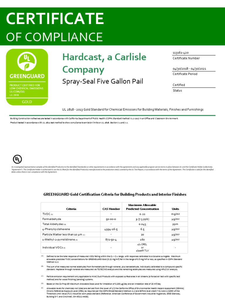 7963_en_SpraySeal_GREENGUARD_Gold_Certification_5Gallon_Pail | PDF