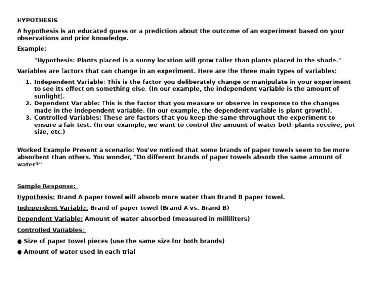 Grade 7 - Hypothesis Topic | PDF