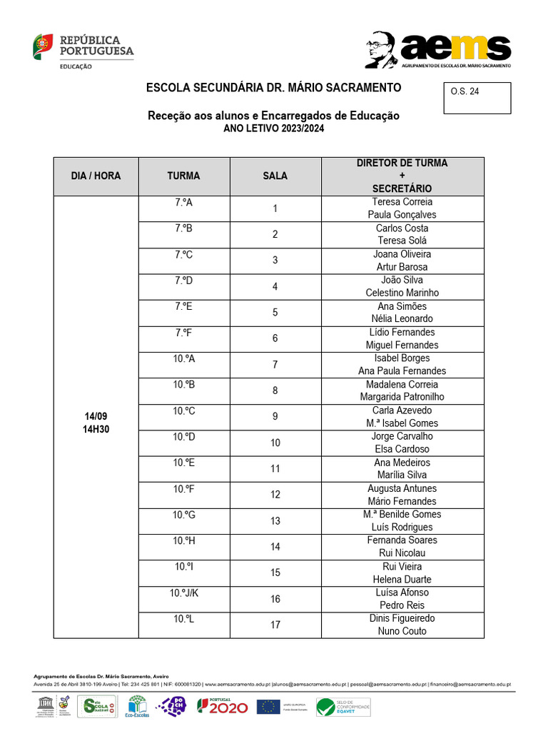 Rececao Aos EE - EB ESMS | PDF