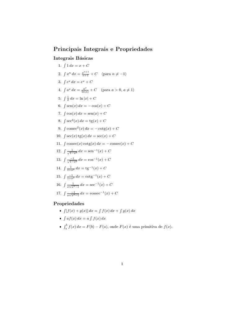 Tabela Integrais | PDF