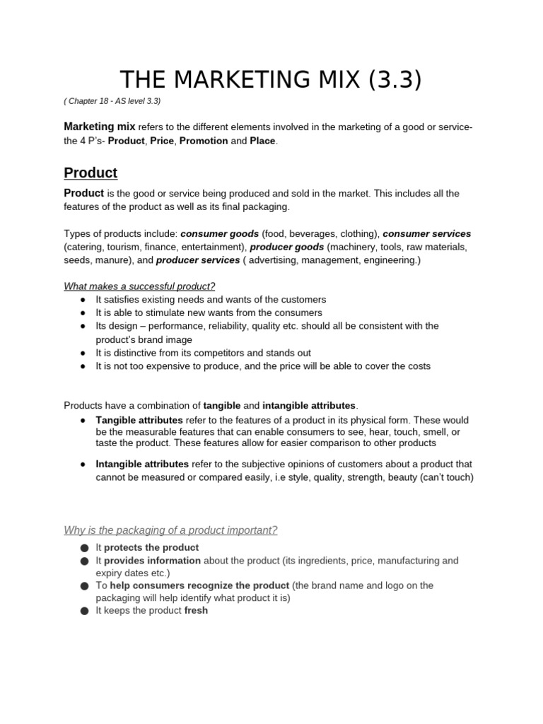 The Marketing Mix (3.3) | PDF