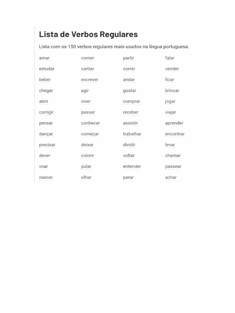 Lista De Verbos Regulares Pdf