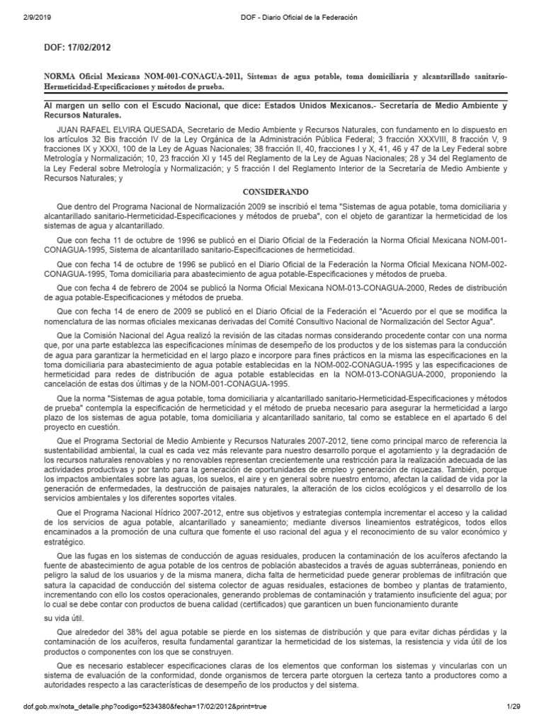 NOM-001-CONAGUA-2011 | PDF