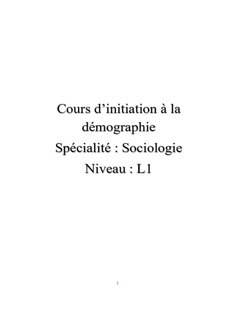 Cours de Démographie (L1 Socio) | PDF
