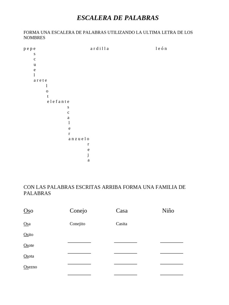Hojas De Trabajo De Escalera De Palabras Escaleras De Palabras | PDF